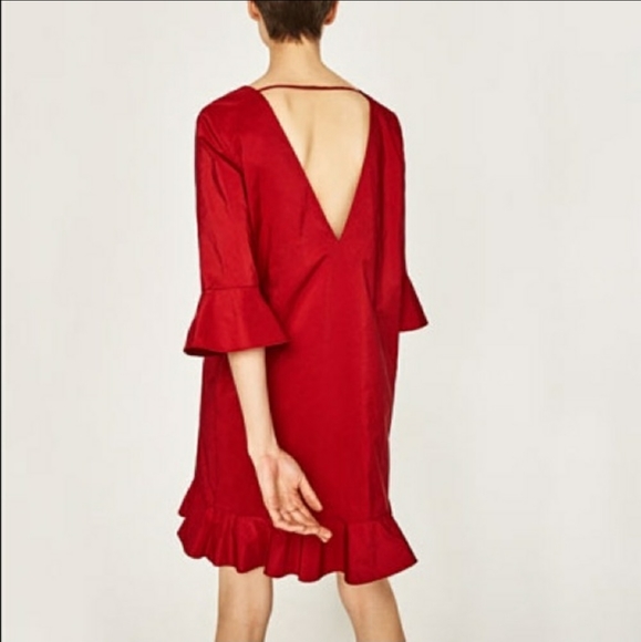 Zara | Dresses | Zara Red Ruffle Hem Dress | Poshmark
